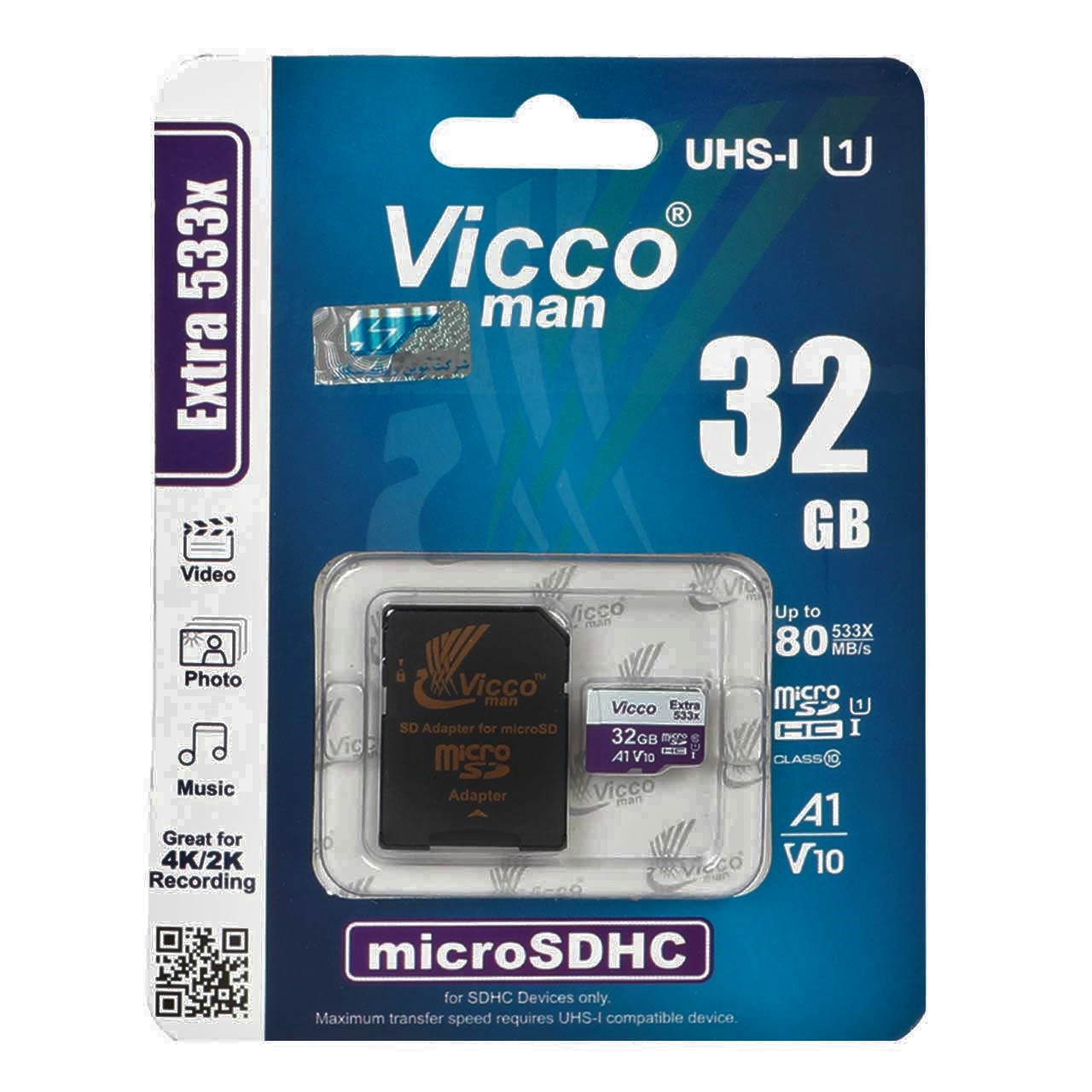 کارت حافظه microSDHC ویکومن مدل 533X کلاس 10 استاندارد UHS-I U1 سرعت 80MBps ظرفیت 32 گیگابایت به ...